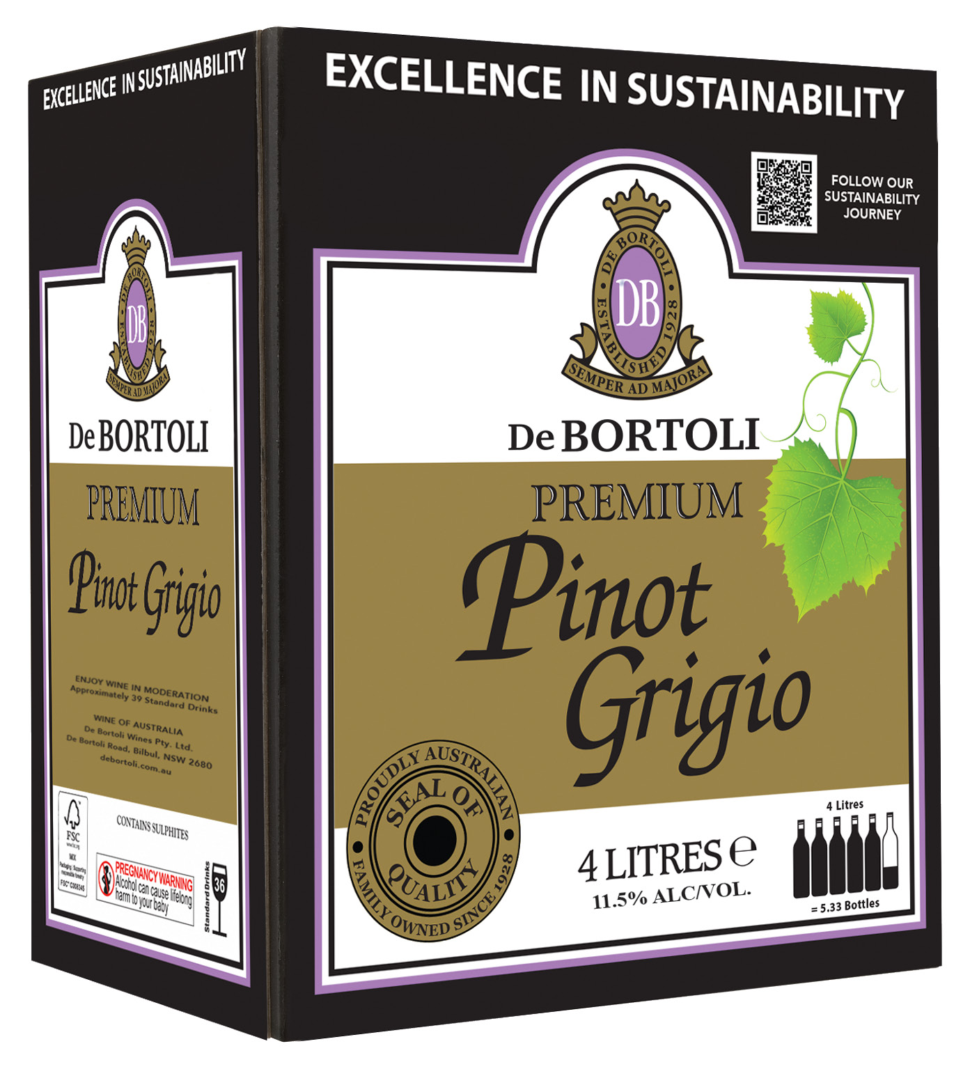 Premium Pinot Grigio Wine In Box 4L - 3 Pack